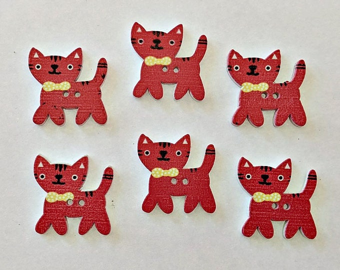 8 Mixed Cat Buttons Wooden Buttons Kitten Buttons Sewing Quilting ...