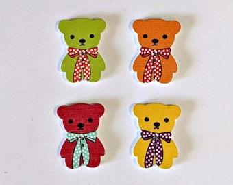 4 Teddy Bear Buttons Wooden Bear Buttons Quilting Sewing - Etsy