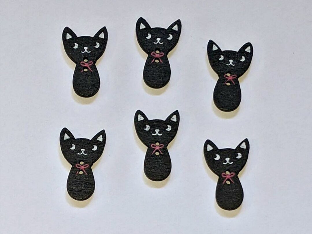 6 Black Cat Buttons Sewing Buttons Halloween Buttons Kids Craft 27mm ...