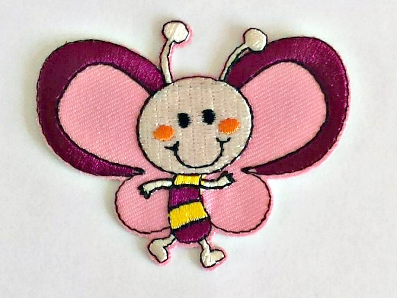 Embroidered Cute Pink Butterfly Patch Iron on Applique Sew | Etsy