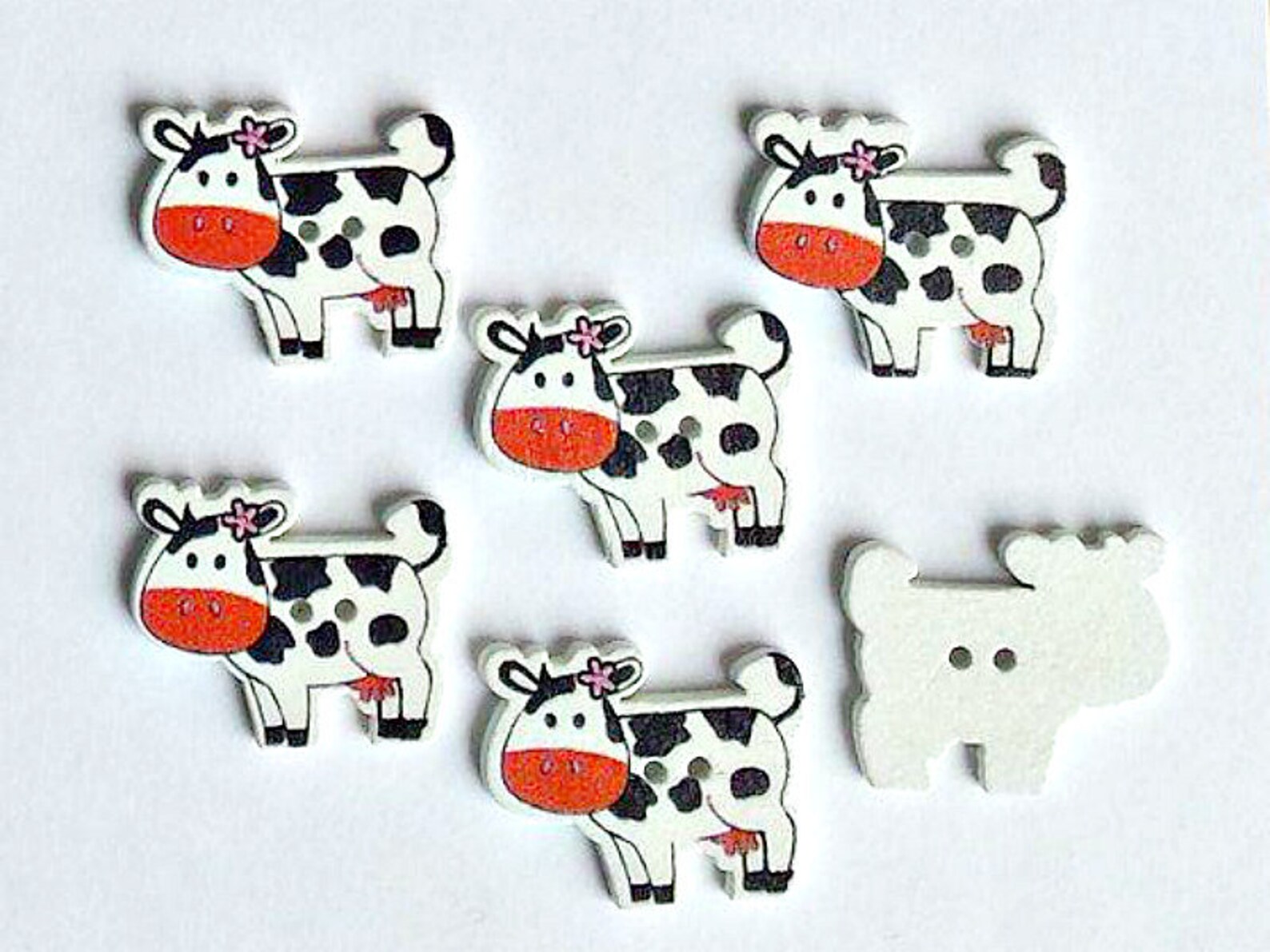 6 Cow Buttons Orange Cow Buttons Wooden Buttons Quilting Sewing Animal ...