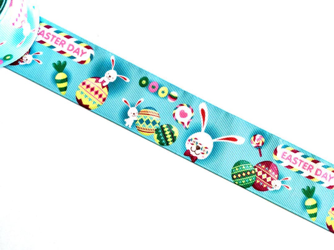 Wide Easter Ribbon Bunny Printed Grosgrain Ribbon for Gift Wrapping ...