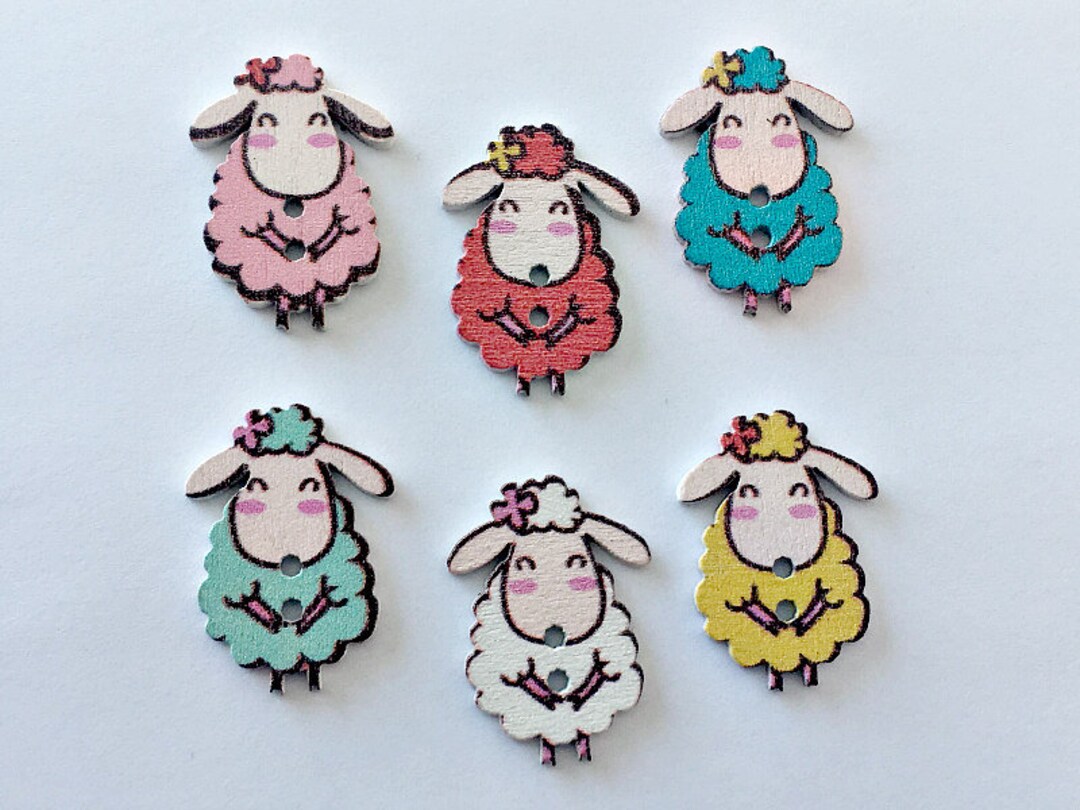 6 Wooden Sheep Buttons Sheep Buttons Animal Buttons Sewing Buttons ...