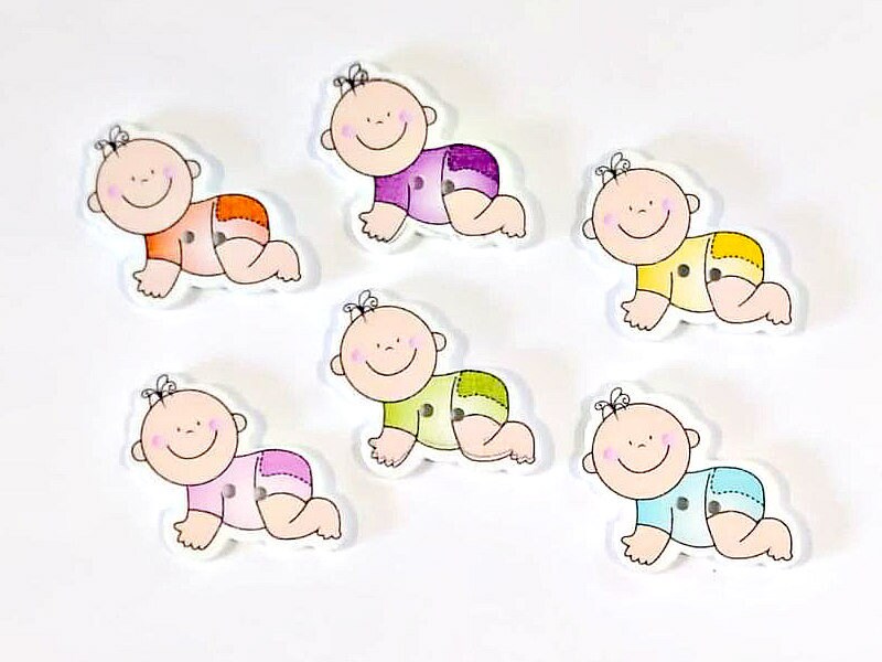 6 Wooden Crawling Baby Buttons Baby Buttons Crawling Baby ...