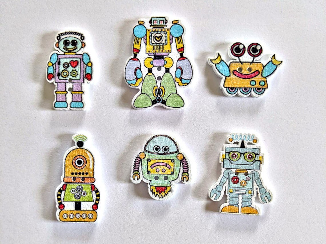6 Robot Buttons Robots Pattern Android Buttons Scrapbook - Etsy