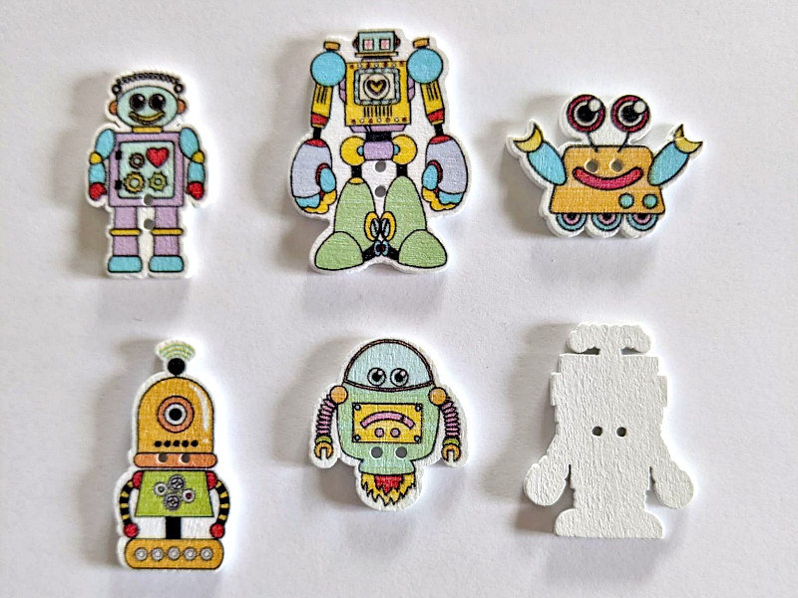 6 Robot Buttons Robots Pattern Android Buttons Scrapbook - Etsy