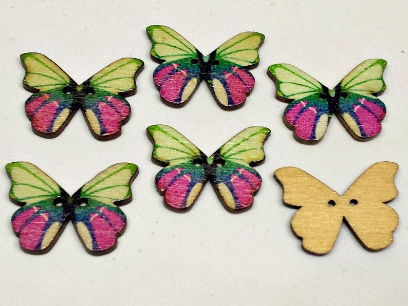 6 Wooden Butterfly Buttons Sewing Buttons Phantom | Etsy