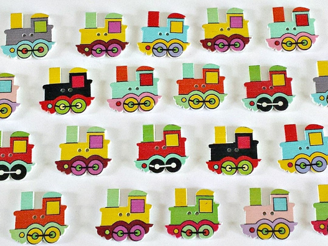 10 Wooden Train Buttons Railway Buttons Colorful Trains Kids Craft ...