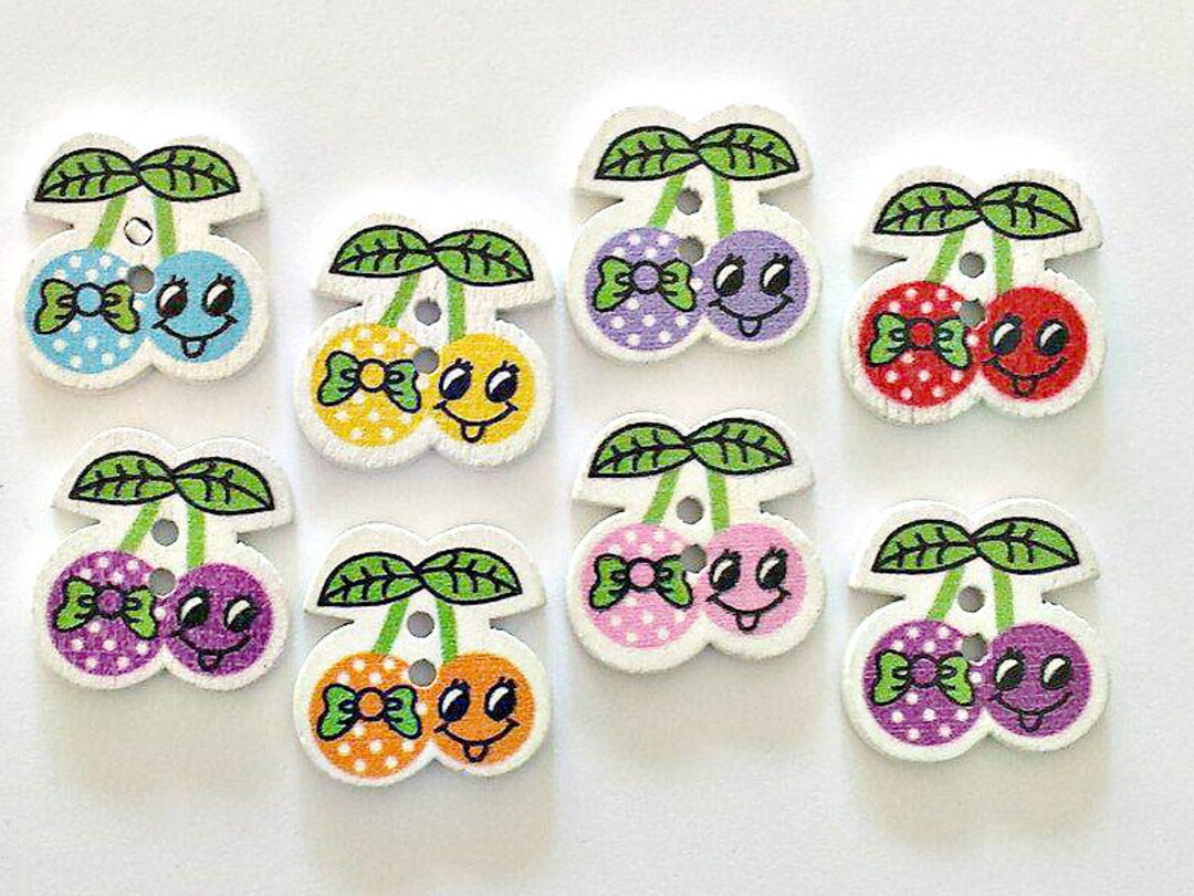 8 Wooden Cherry Buttons Cherries Buttons Fun Buttons Sewing Buttons - Etsy