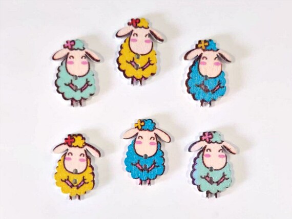 sheep buttons Wood sheep button set of 6 wood buttons sewing buttons ...