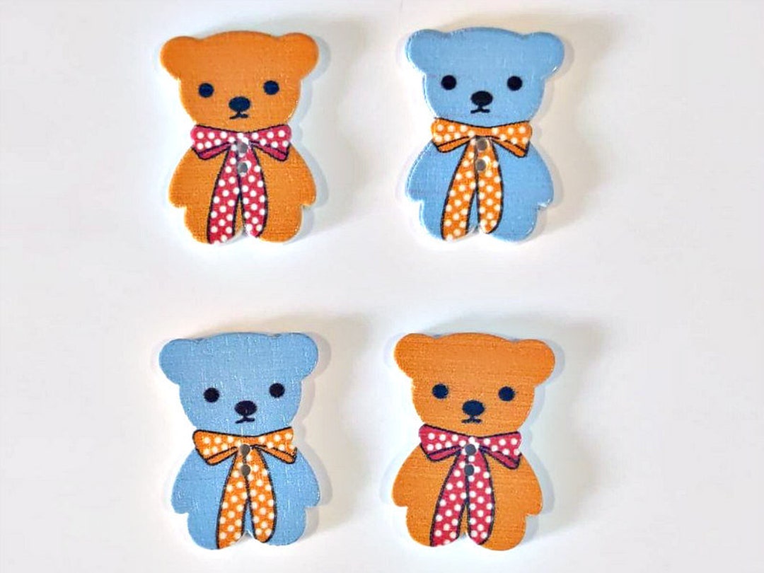 4 Teddy Bear Buttons Wooden Bear Buttons Quilting Sewing Embellishments ...