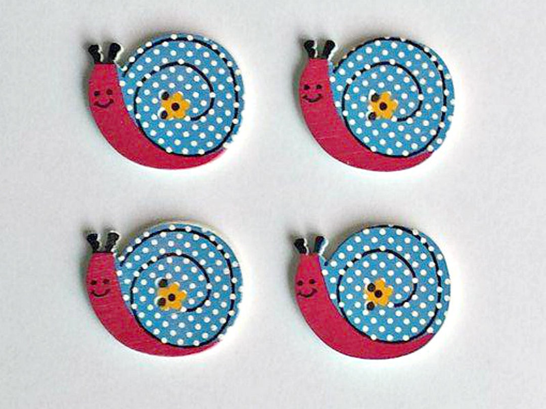 4 Wooden Snail Buttons Blue Snail Buttons Snails Quilting Sewing ...