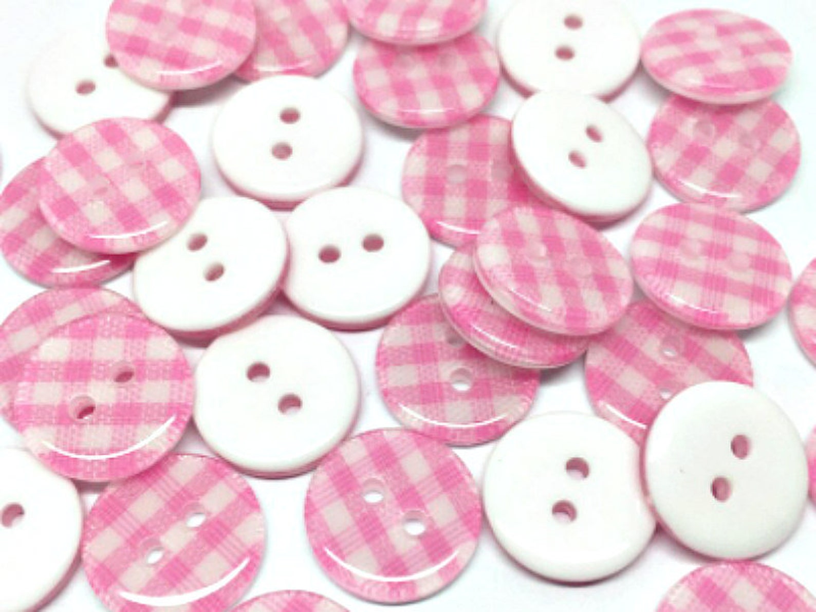 10 Pink Checkered Buttons Gingham Pink Round Buttons | Etsy
