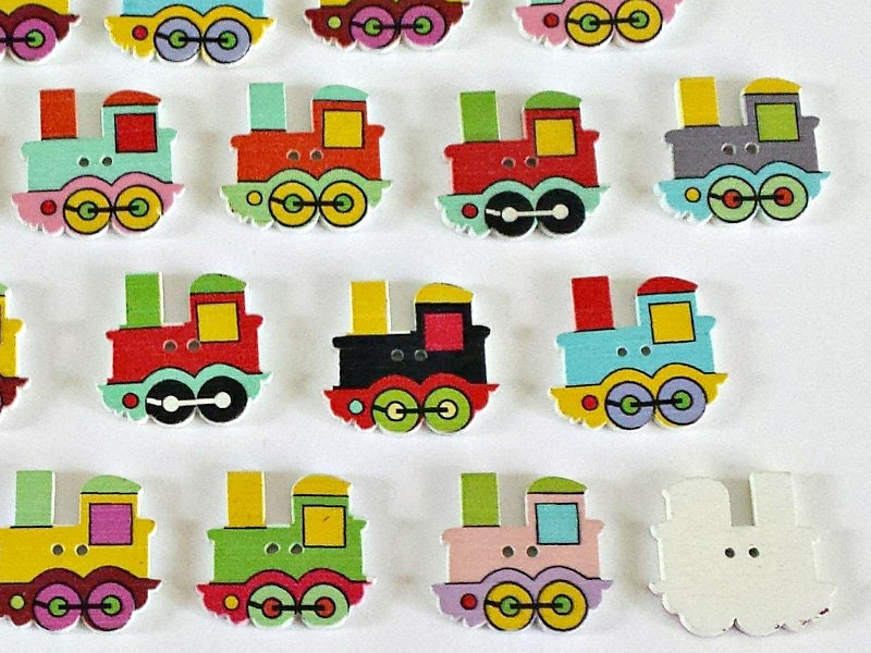 10 Wooden Train Buttons Railway Buttons Colorful Trains - Etsy