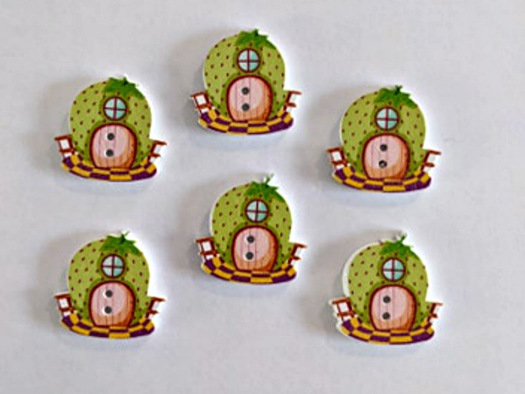 6 Green Strawberry House Buttons Strawberries House Buttons Fairy ...