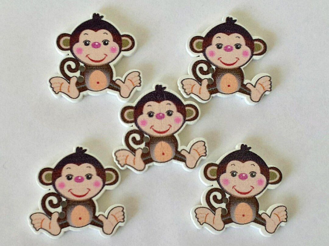5 Monkey Buttons Wooden Monkey Buttons Monkeys Sewing Buttons Quilting ...