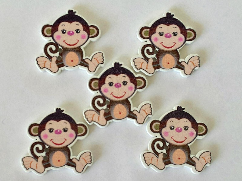 5 Monkey Buttons Wooden Monkey Buttons Monkeys Sewing - Etsy
