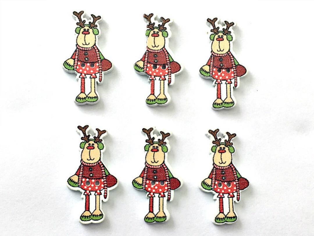 6 Christmas Reindeer Buttons Wooden Buttons Sewing Scrapbooking Crafts ...