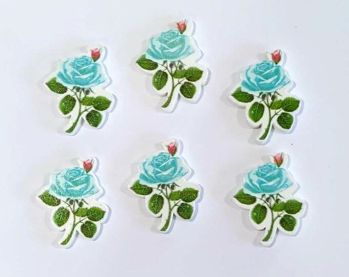 6 Pastel Blue Rose Buttons Flower Buttons Wooden Buttons - Etsy