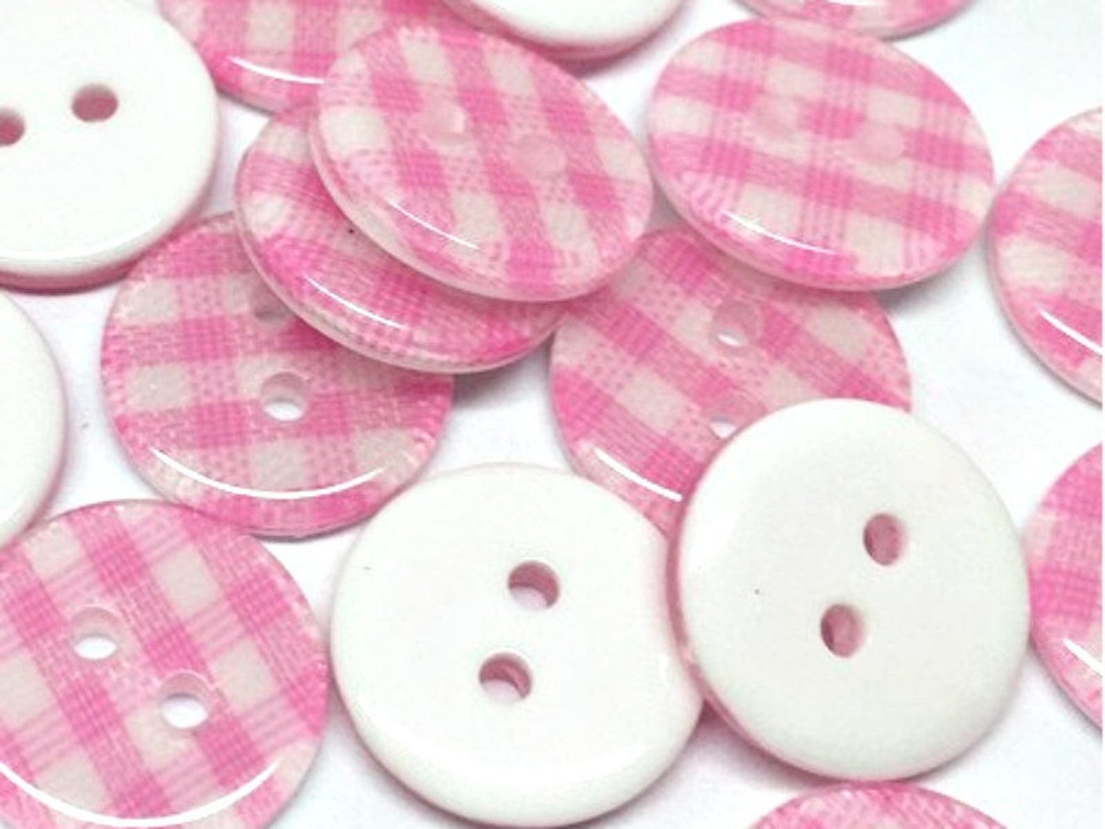 10 Pink Checkered Buttons Gingham Pink Round Buttons | Etsy