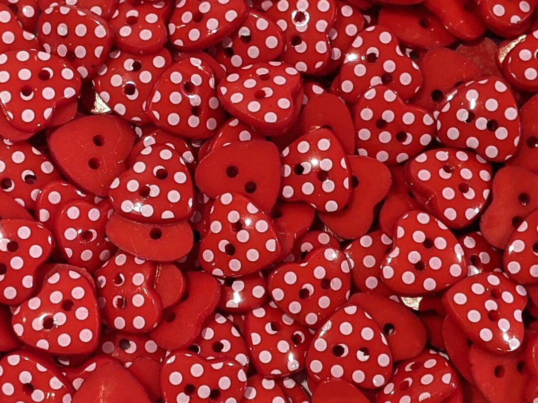 10 Red Heart Buttons Polka Dot Heart Buttons Dotted Heart Buttons ...