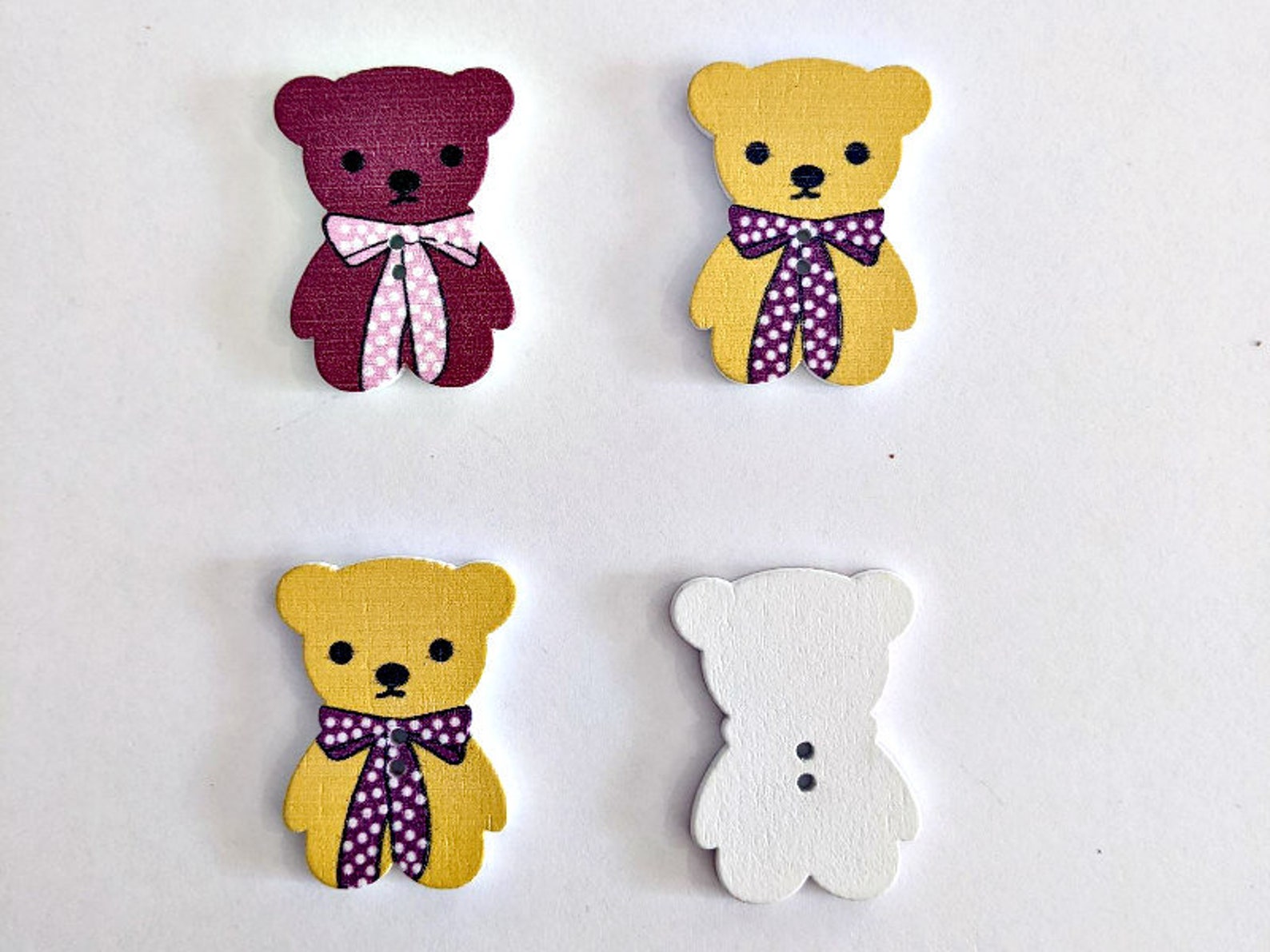 4 Teddy Bear Buttons Wooden Bear Buttons Quilting Sewing - Etsy