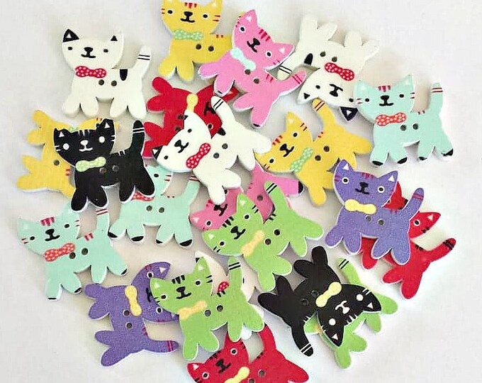8 Mixed Cat Buttons Wooden Buttons Kitten Buttons Sewing Quilting ...