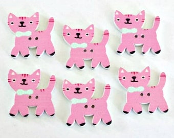8 Mixed Cat Buttons Wooden Buttons Kitten Buttons Sewing Quilting ...