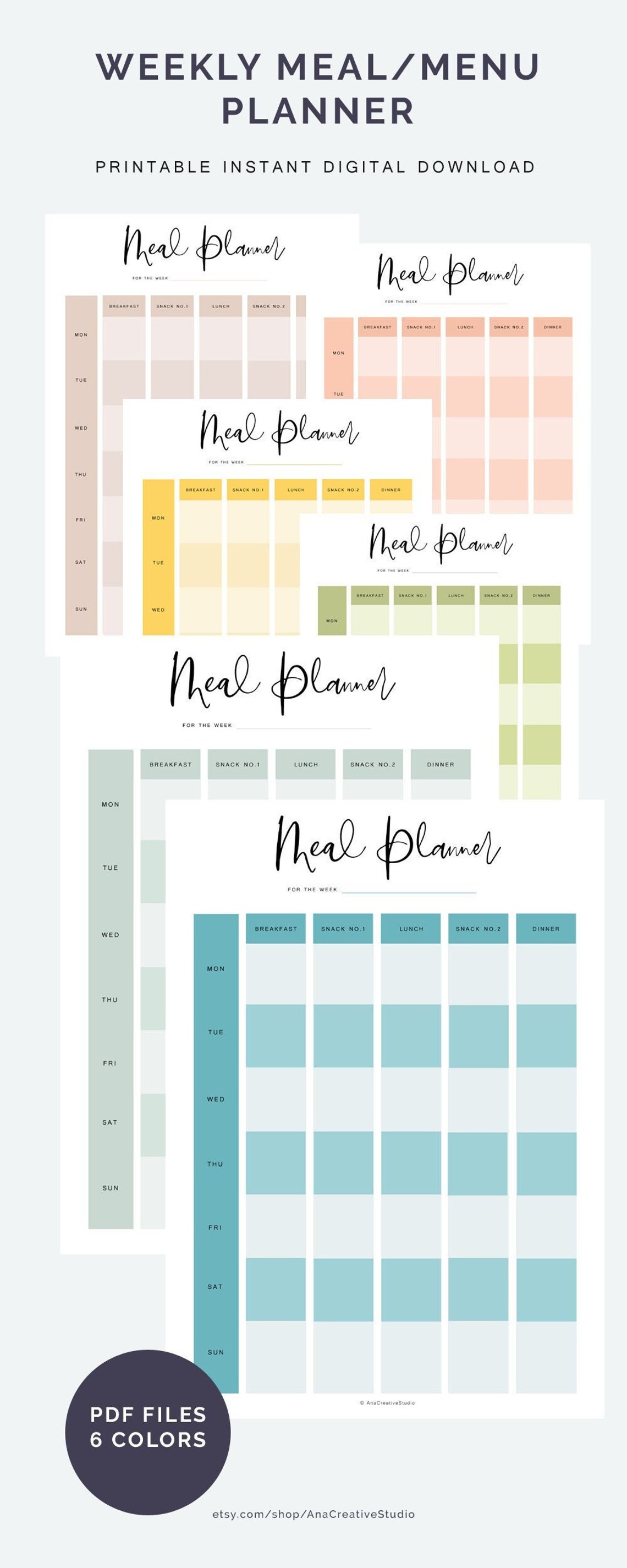 Printable Weekly Meal Menu Planner, Menu Plan Template, Meal Prep ...