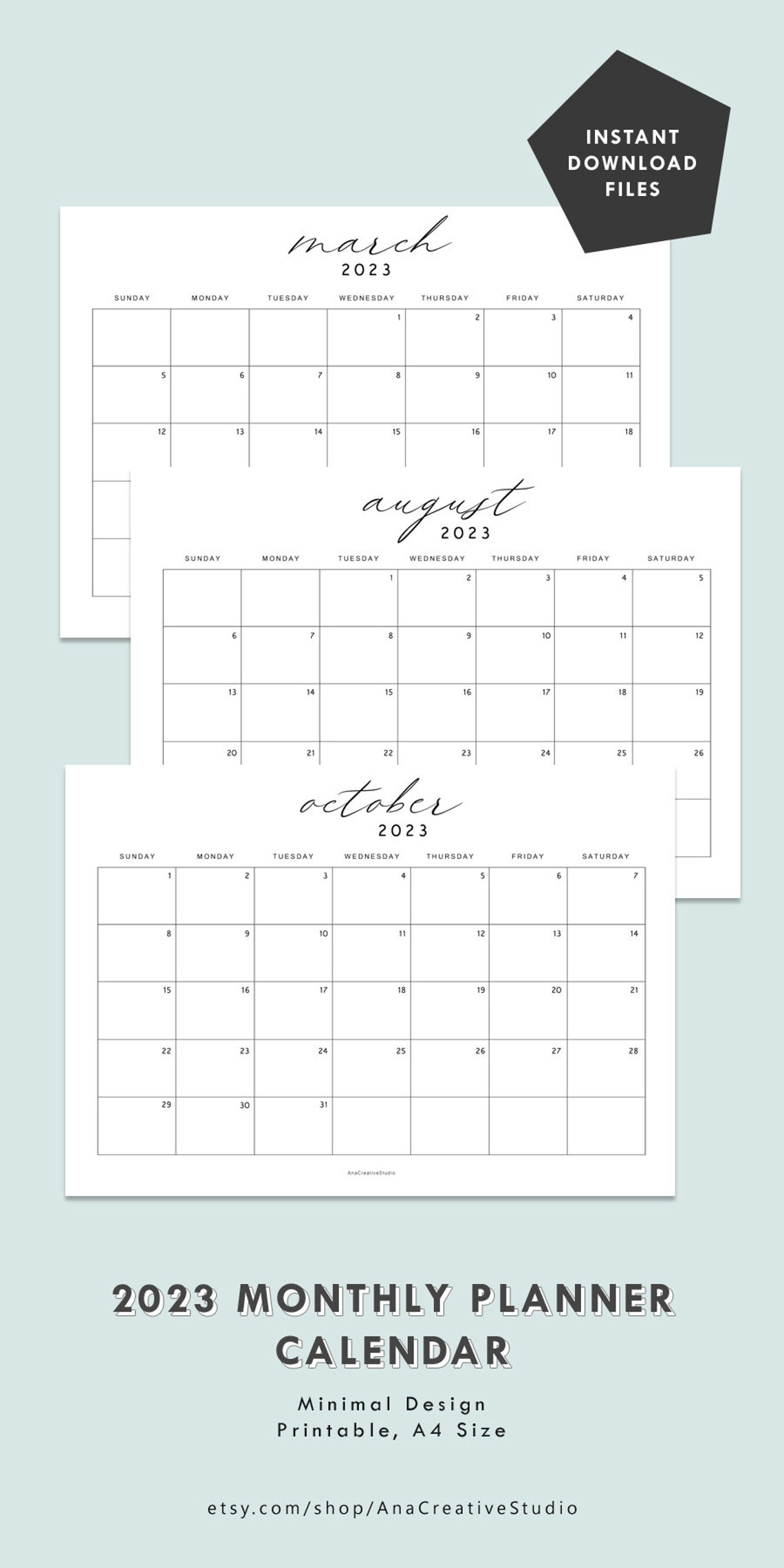 2023 Monthly Calendar, Monthly Planner Calendar, Minimal Calendar ...
