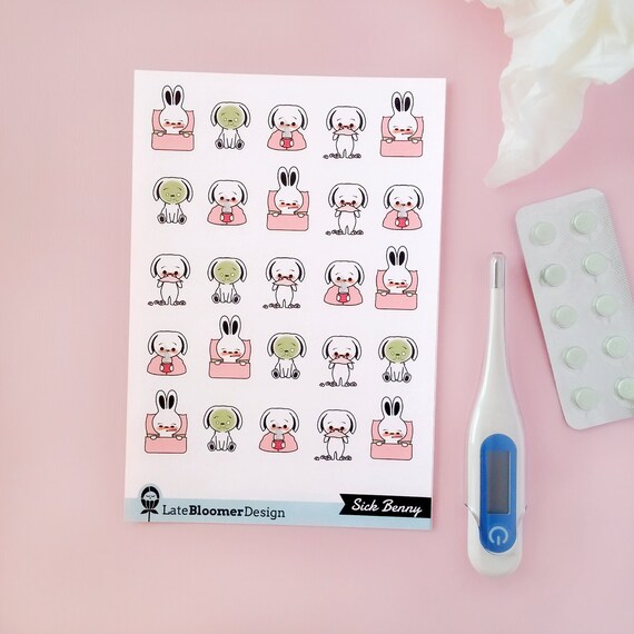 Planner Stickers/sick Day Stickers/bunny Stickers/character - Etsy