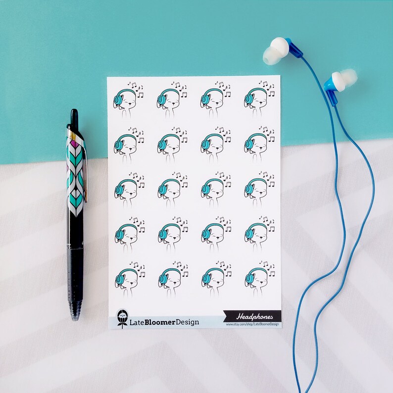 Headphones Planner Sticker/music Notes Sticker/listen to Music/happy ...