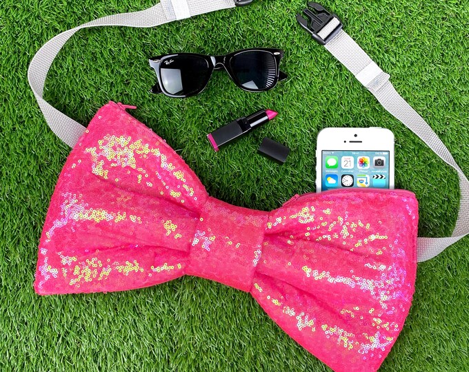 Bow Fanny Pack - Iridescent Neon Pink Sequin - Etsy
