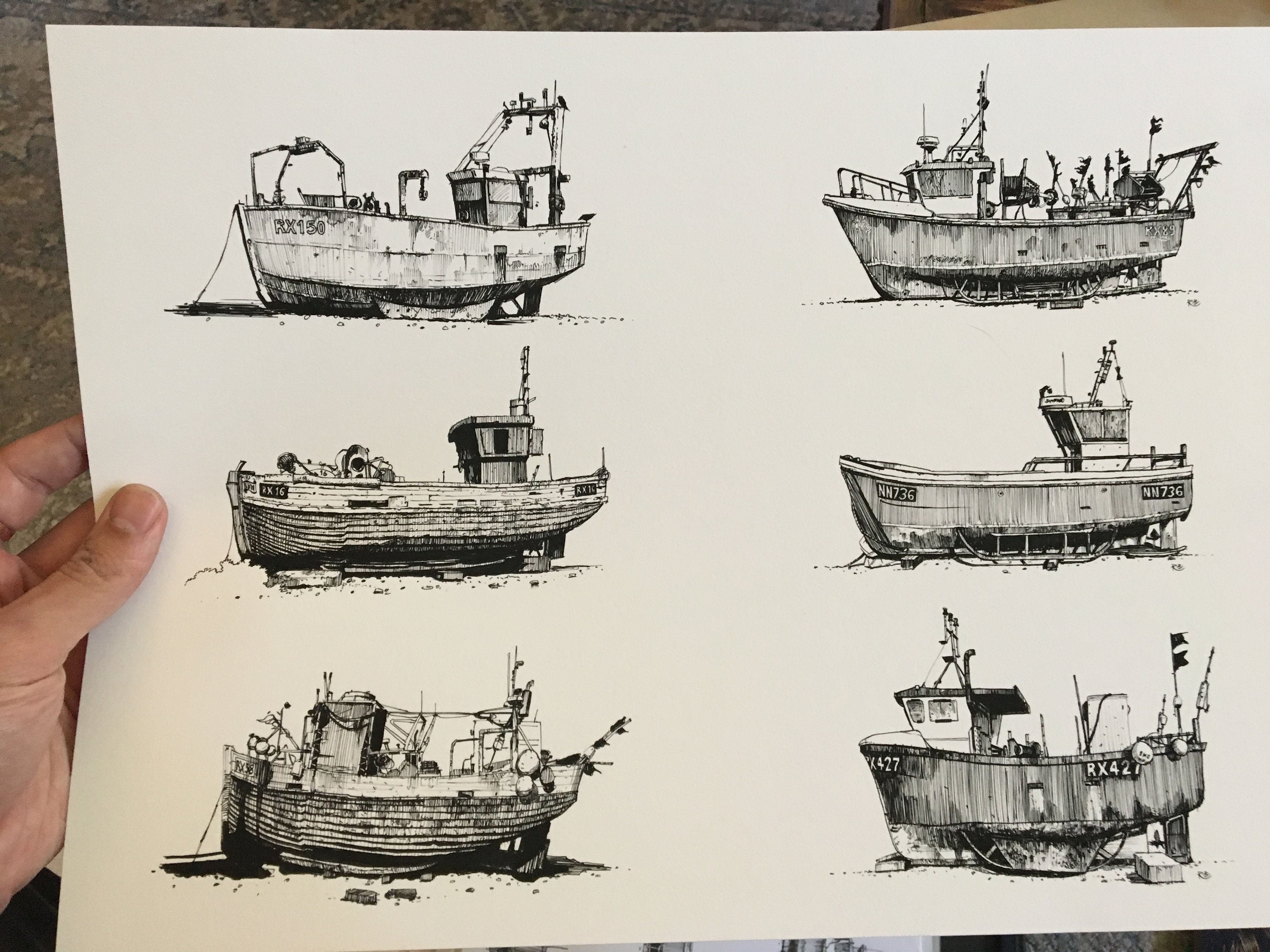 Fishing boats of Hastings - Print of pen and ink drawing — Rick Buxton ...