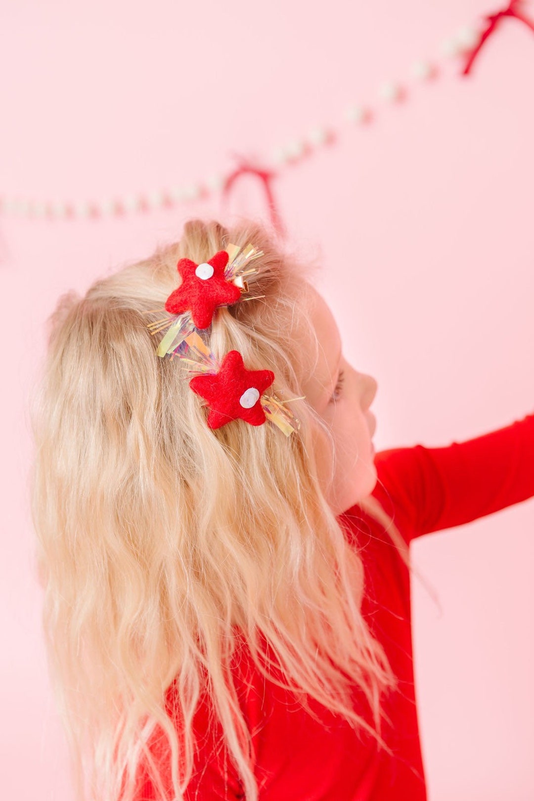 Christmas Hair Clips, Red Star Party Hair Clips, Sequin Pigtails for ...