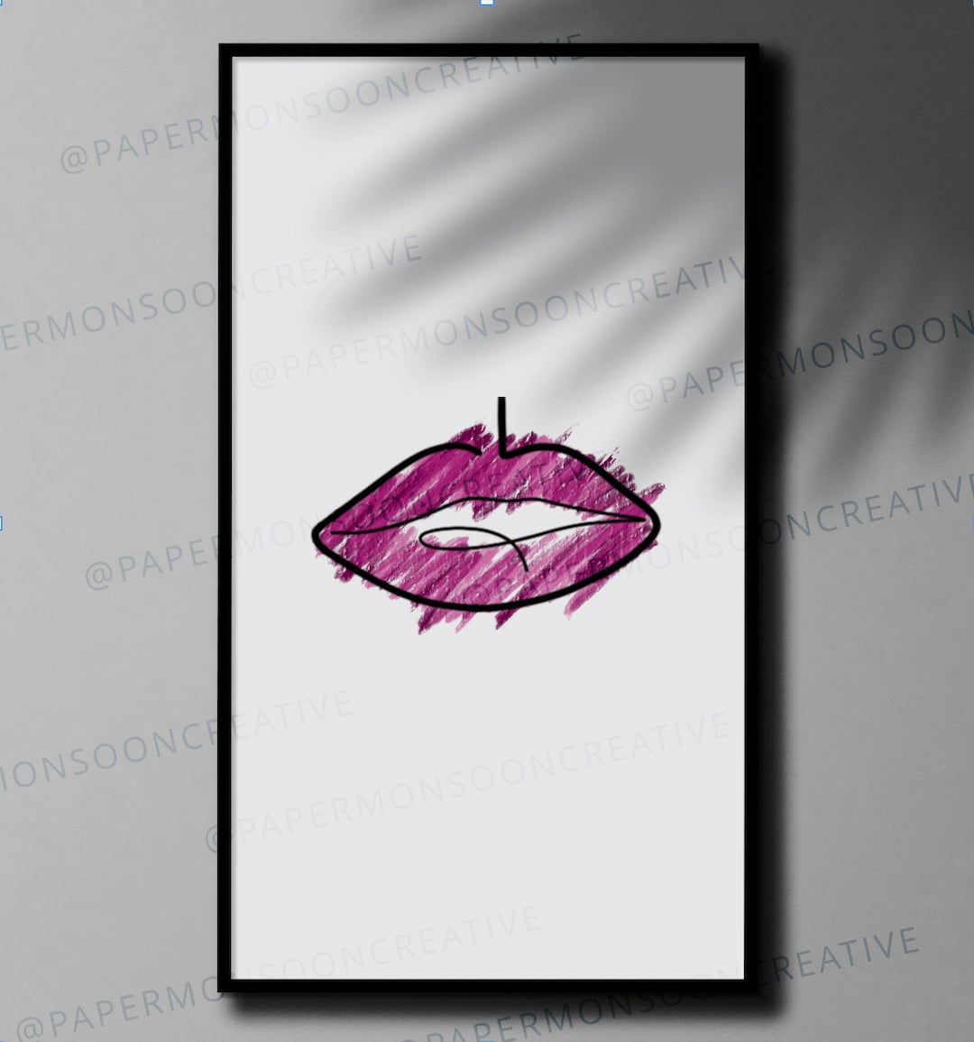 Kiss Sketch Pink Lips Outline Downloadable Print Illustration Bright ...