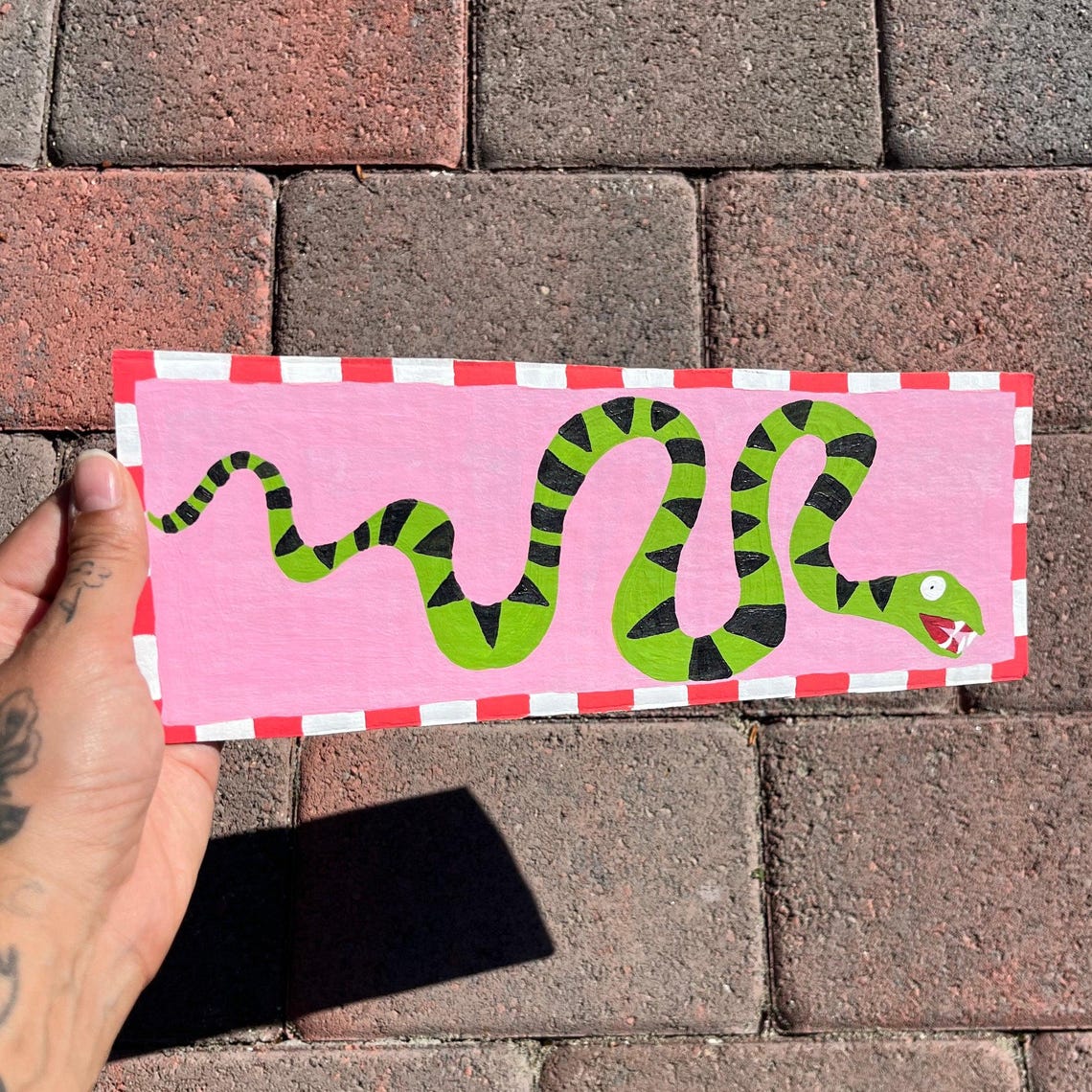 Smiling Snake Painting – Original Art on Recycled Cardboard – Pink and ...