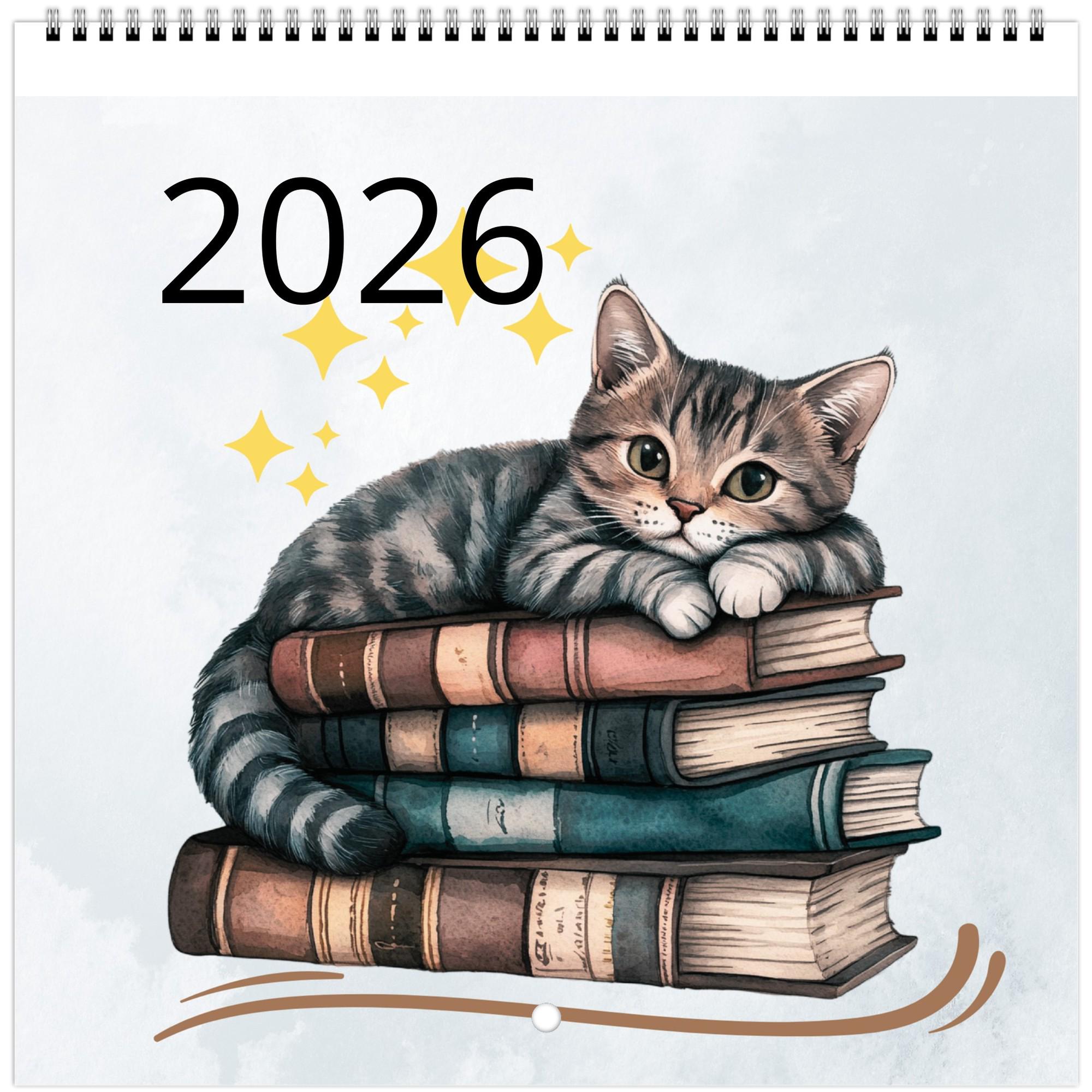 2026 Cute Cat Art Wall Calendar | Star Sunday Planner Book Lover Gift ...