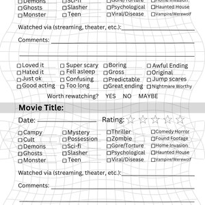 Horror Movie Log Book - Etsy