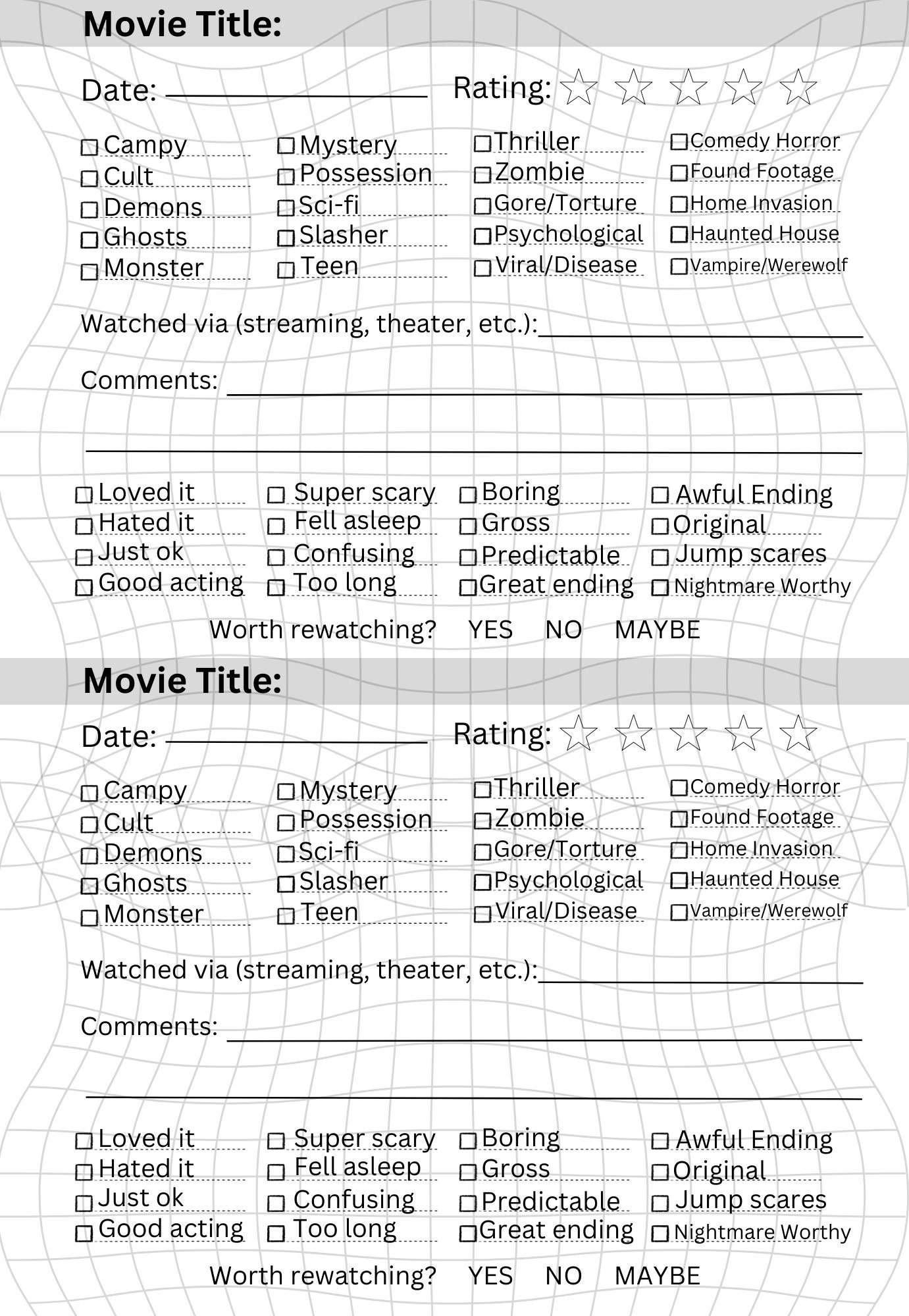 Horror Movie Log Book - Etsy