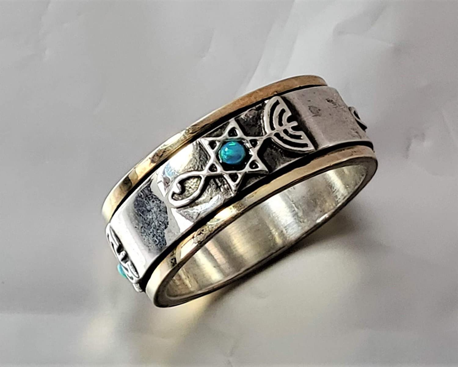 Opal Messianic Ring Magen David Ring Menorah Fish | Etsy