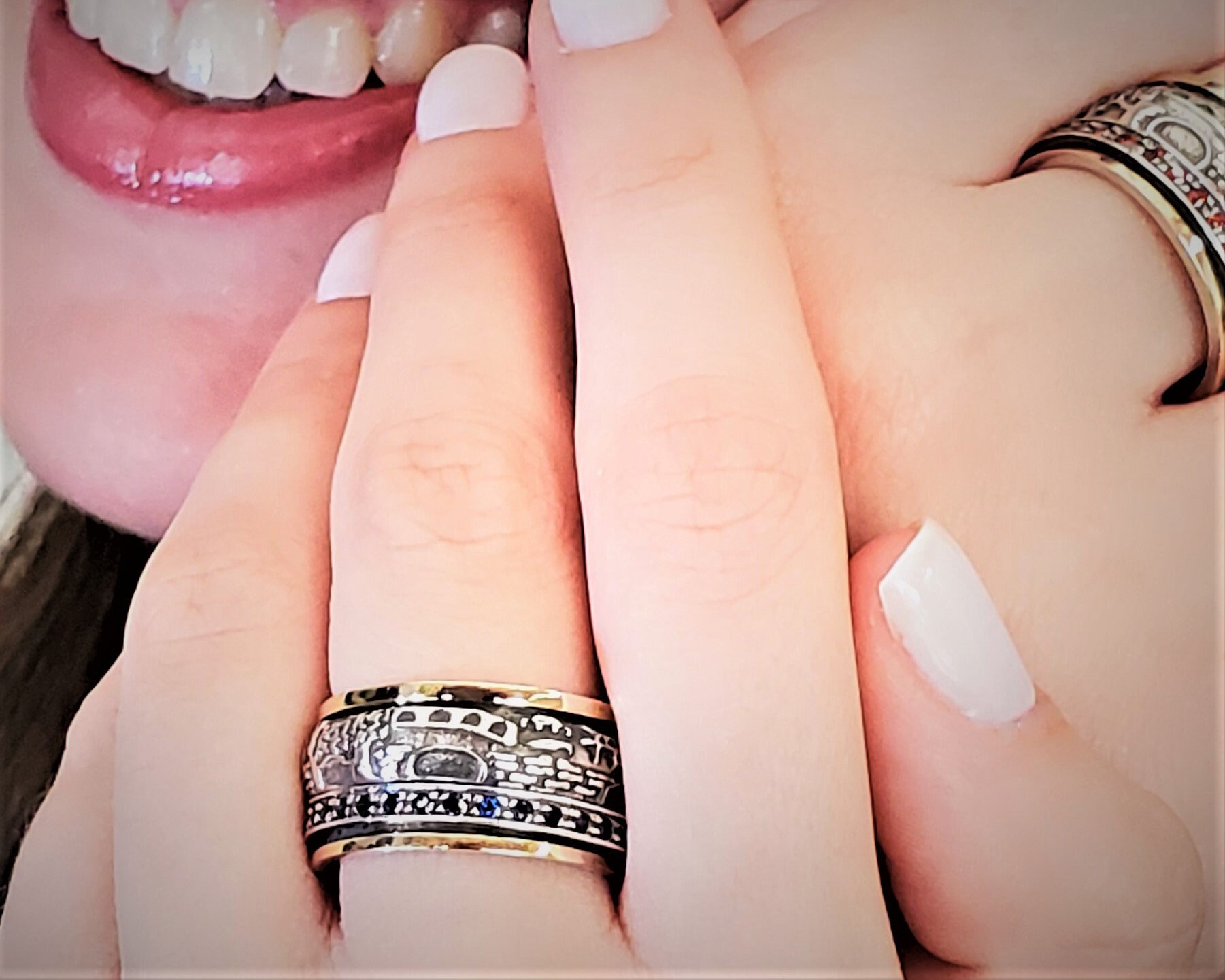 Gold and Silver Jerusalem Ring Jewish Wedding Ring Blue Opal | Etsy