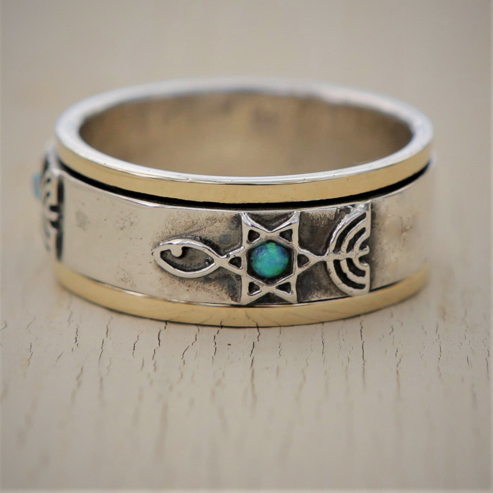 Menorah Ring Magen David Ring Evil Eye Ring Silver and Gold - Etsy