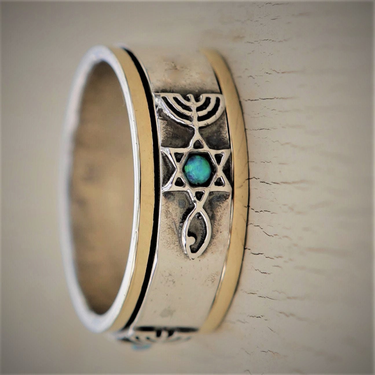 Opal Messianic Ring Magen David Ring Menorah Fish | Etsy