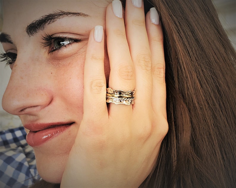 Wave Spinner Ring Cluster Infinity Ring Hammered Thumb Ring - Etsy