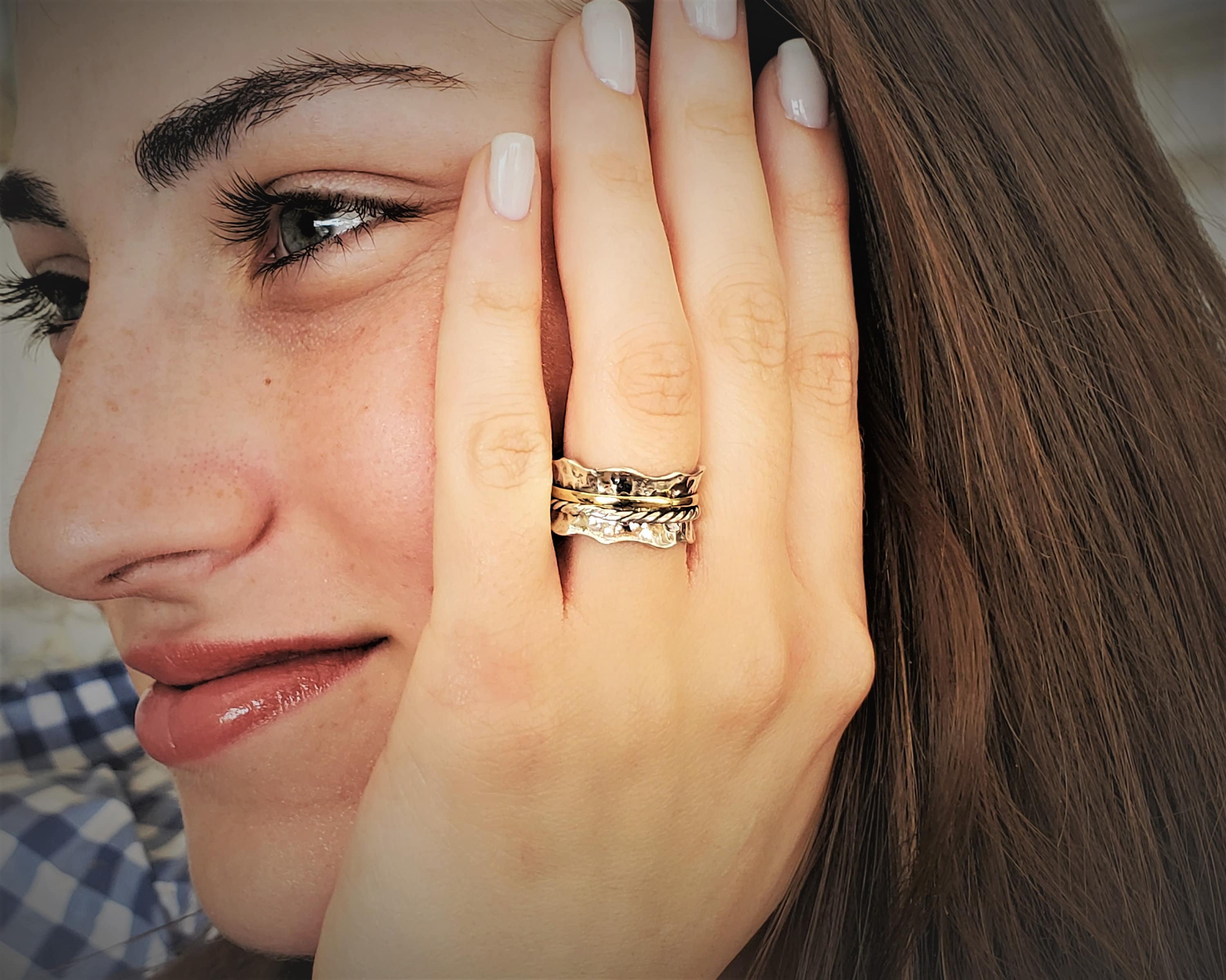 Wave Spinner Ring Cluster Infinity Ring Hammered Thumb Ring | Etsy