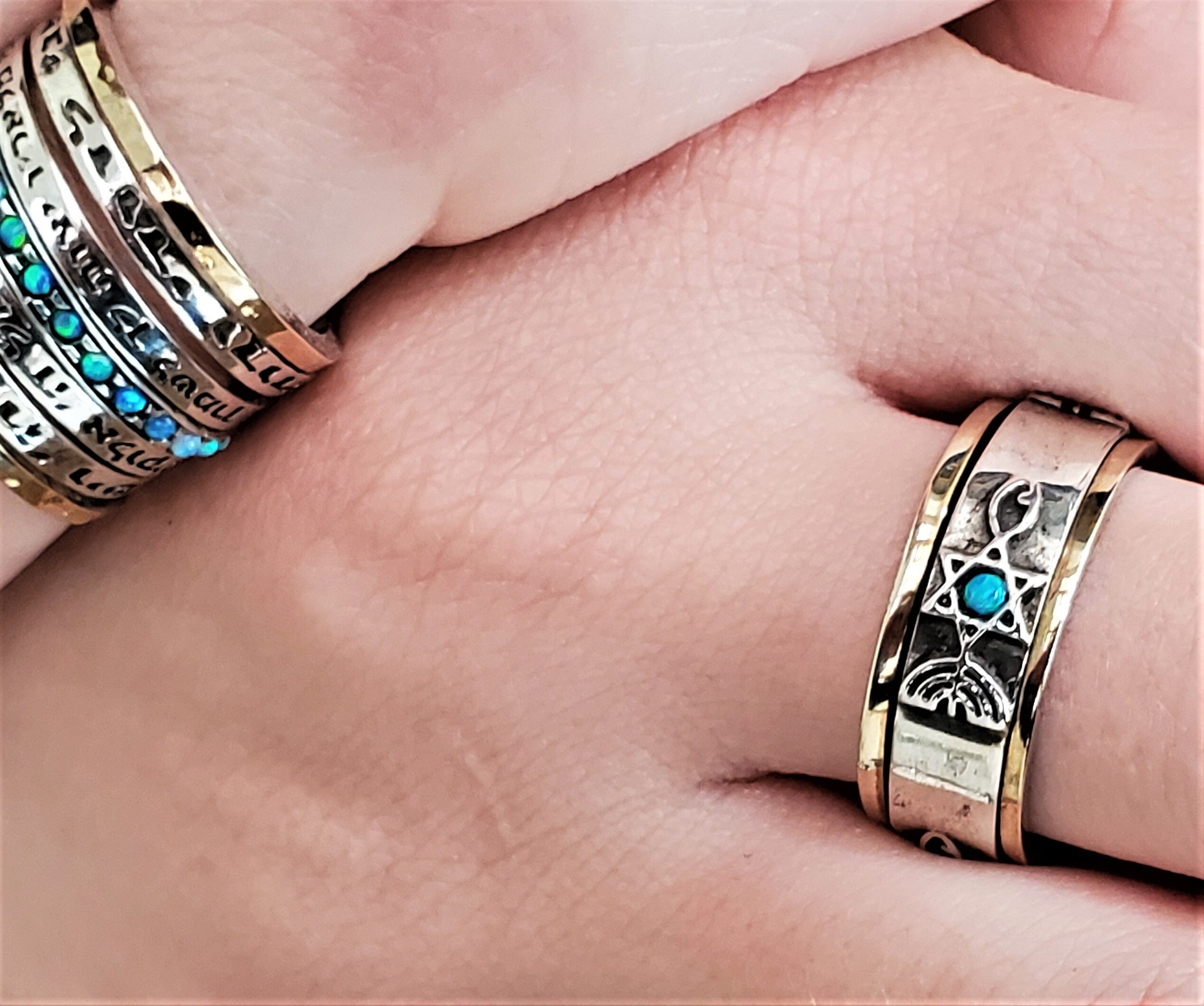 Menorah Ring Magen David Ring Evil Eye Ring Silver and Gold - Etsy