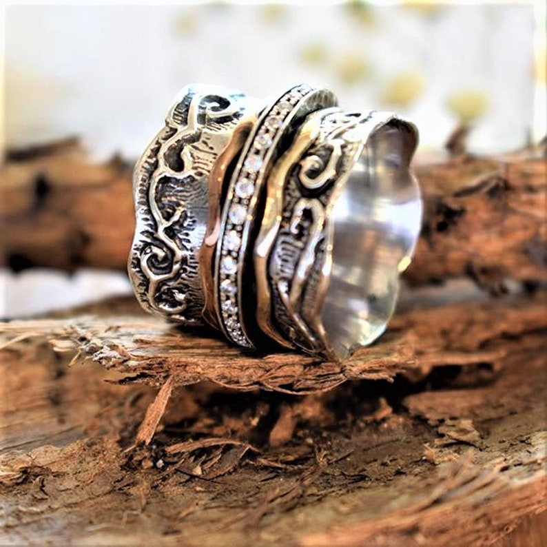 Raw Gemstone Ring Fidget Wave Ring - Etsy