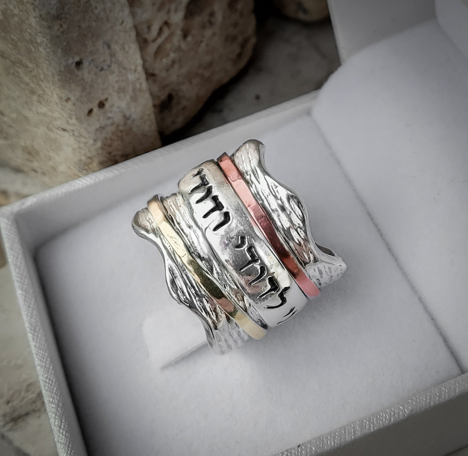 I Am for My Beloved Ring Silver and 9K Gold Spinner Ring - Etsy