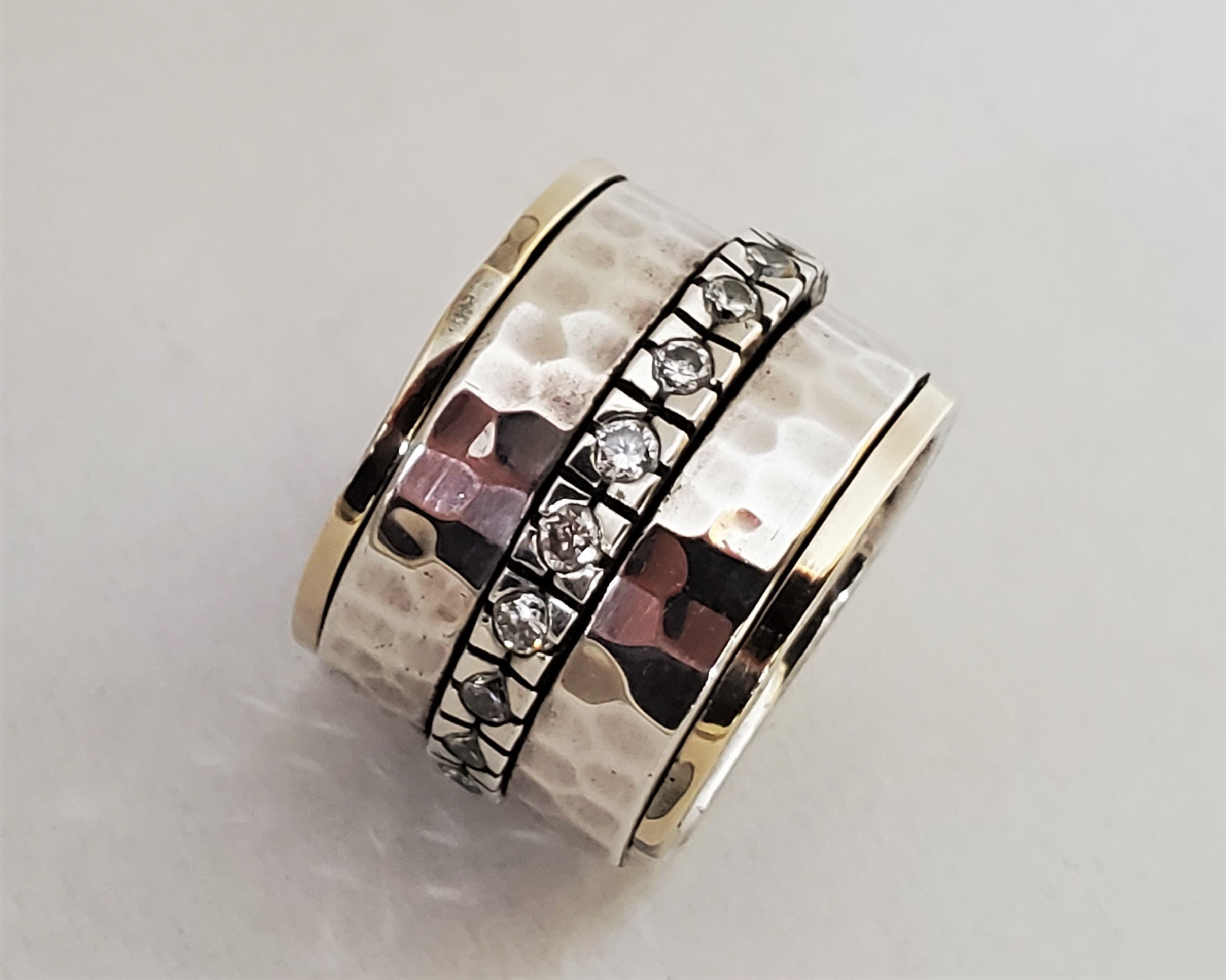 Gold and Silver Spinner Ring Hammered Ring Silver Wedding - Etsy